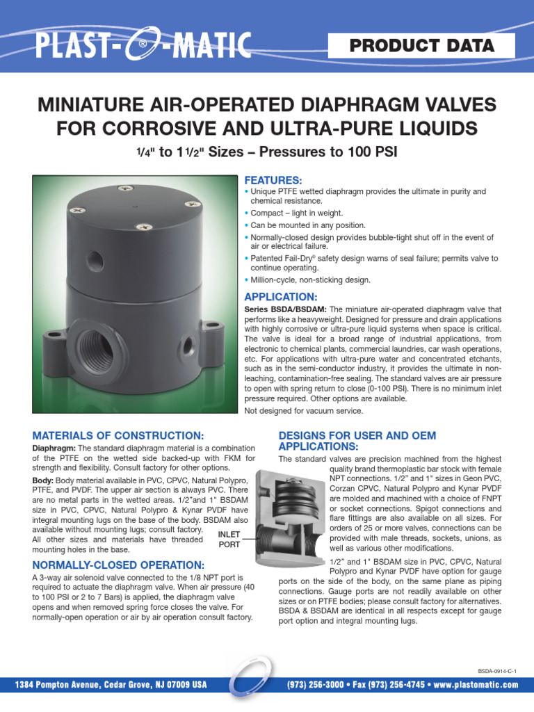 Plastomatic - Diphgram Valves | PDF | Valve | Mechanical Engineering