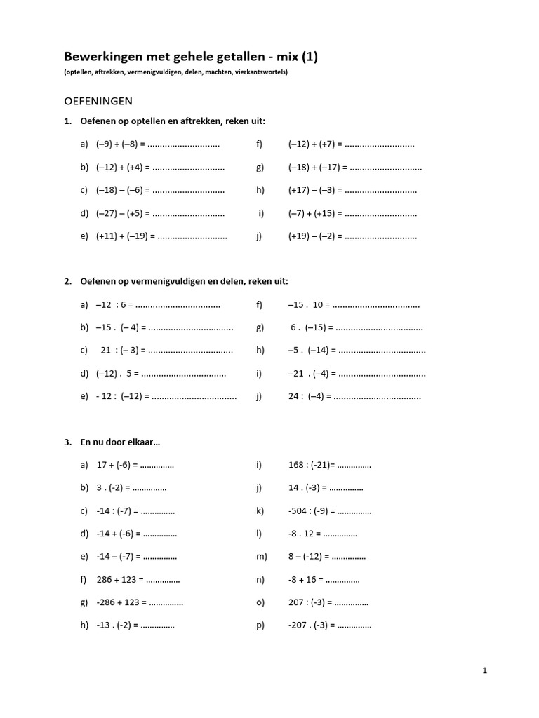 Bewerkingen Met Gehele Getallen - Mix | PDF