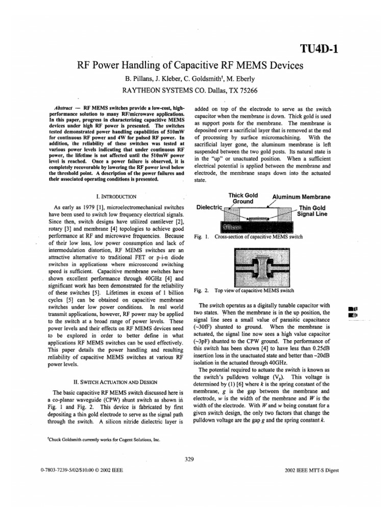 RF Power Handling of Capacitive RF MEMS Devices | PDF