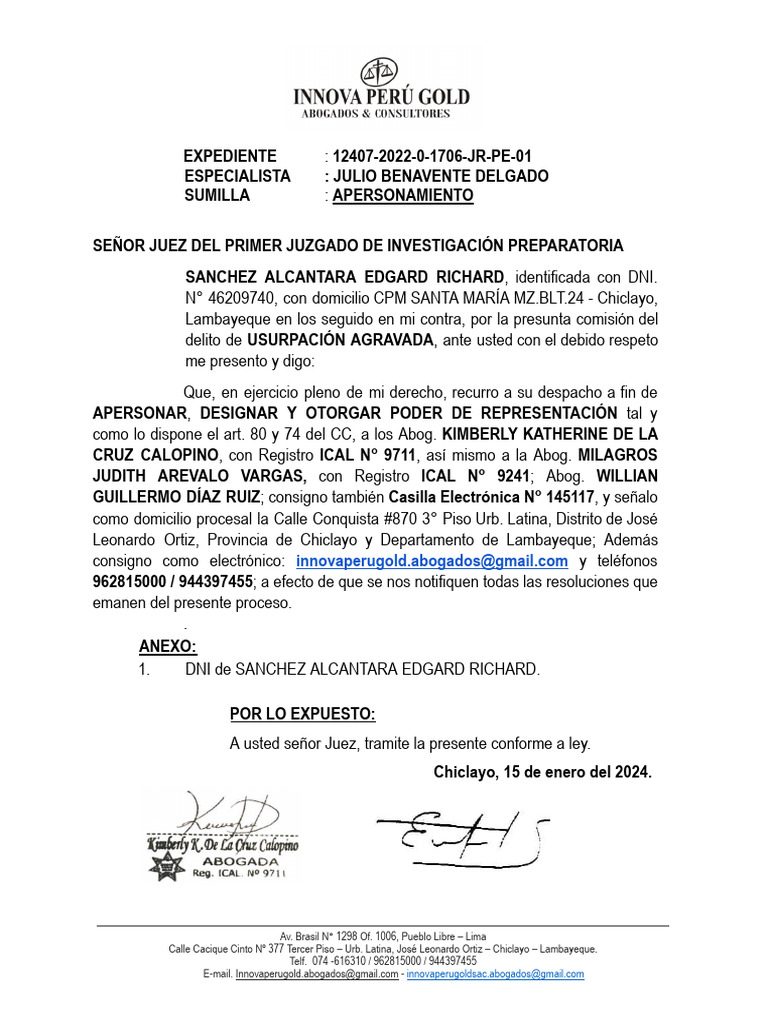 Apersonamiento Exp. 12407-2022 | PDF