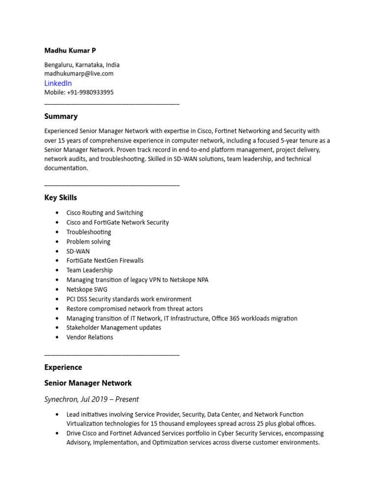 Madhu Resume | PDF | Computer Network | Cisco Certifications