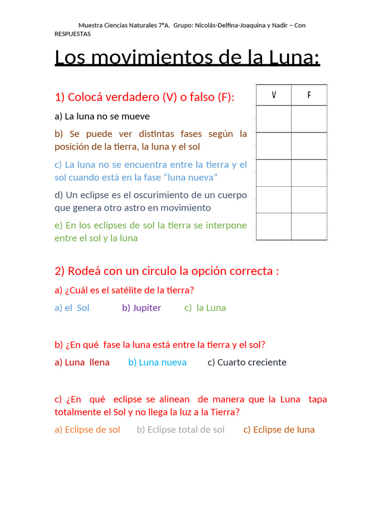 Fases y Eclipses de la Luna 7°A | PDF | Ciencias sociales | Ciencia y ...