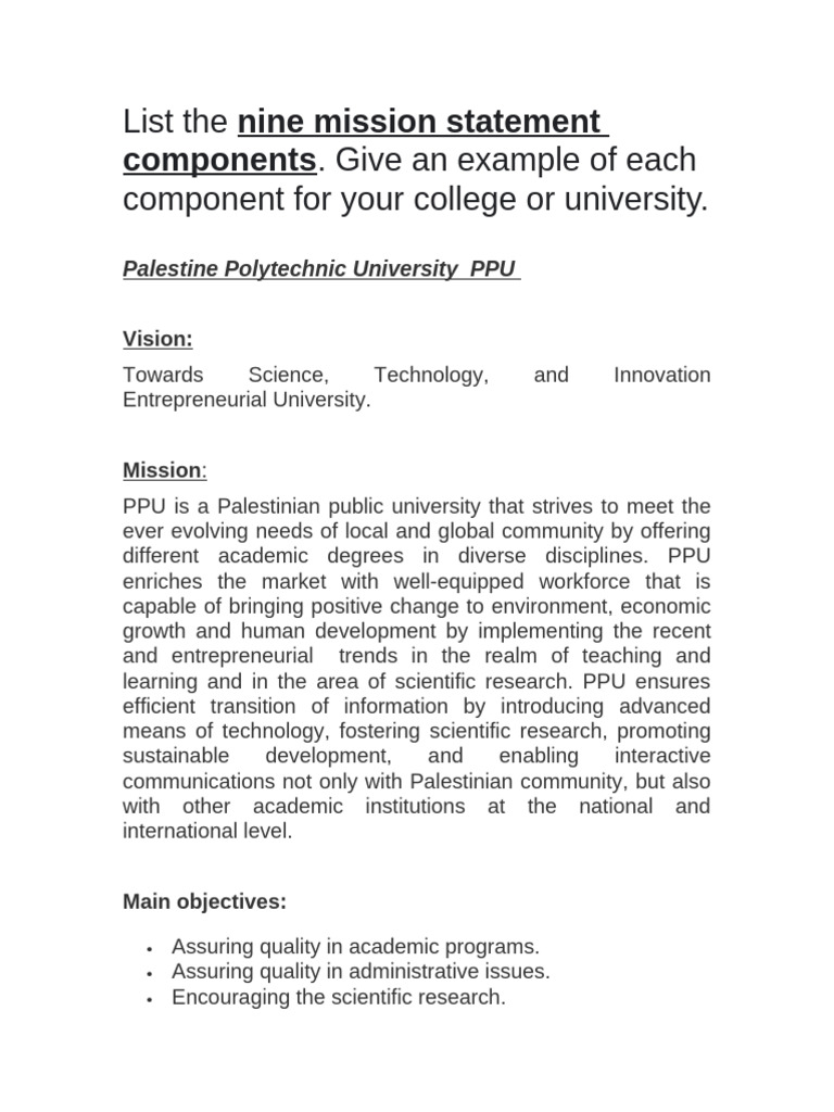List The Nine Mission Statement Components | PDF | Entrepreneurship ...