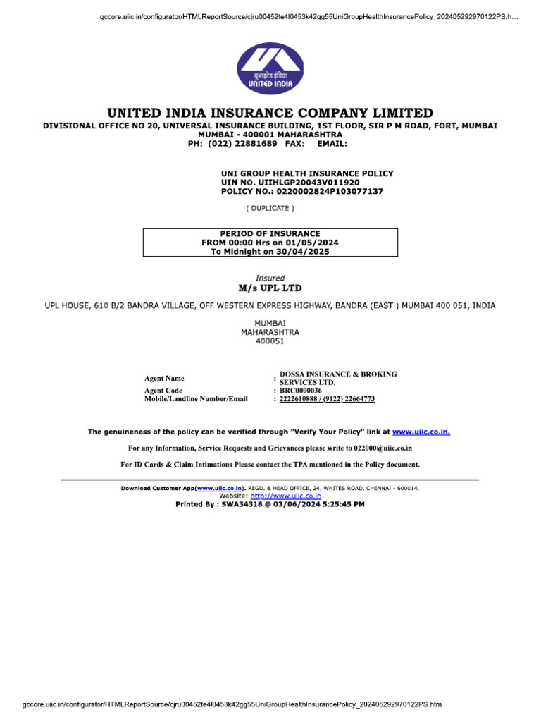 Group Mediclaim Policy UPL 2024 25 | PDF | Insurance | Hospital