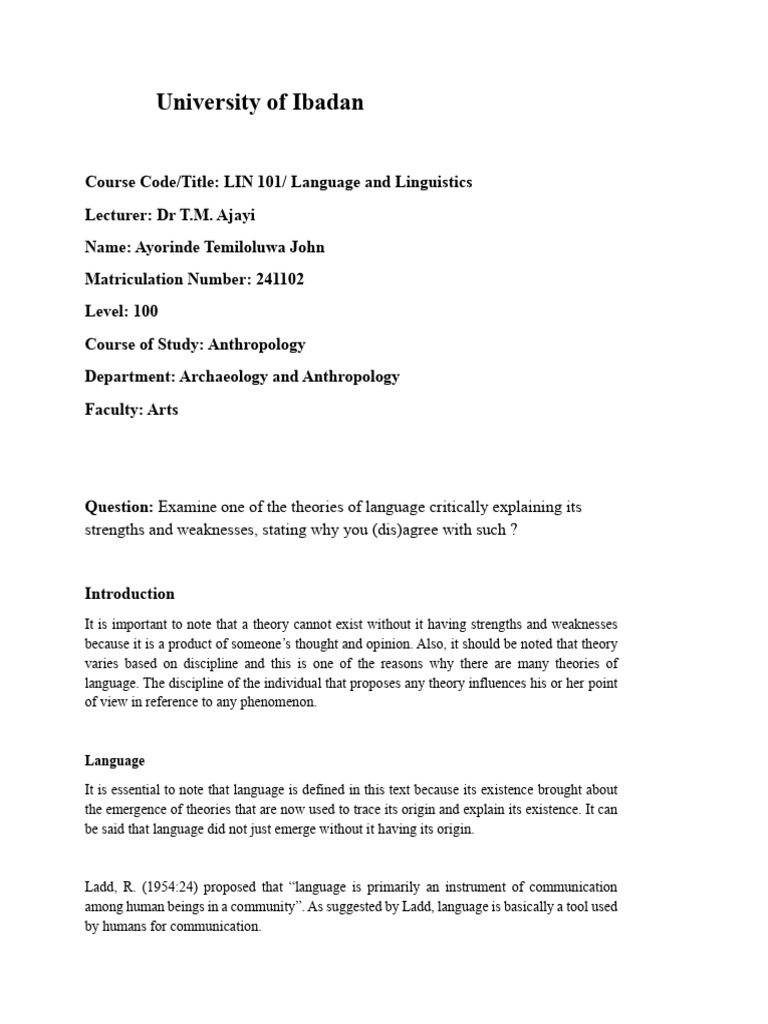 LIN 101 Assignment-Gesture Theory Analysis | PDF | Theory | Linguistics