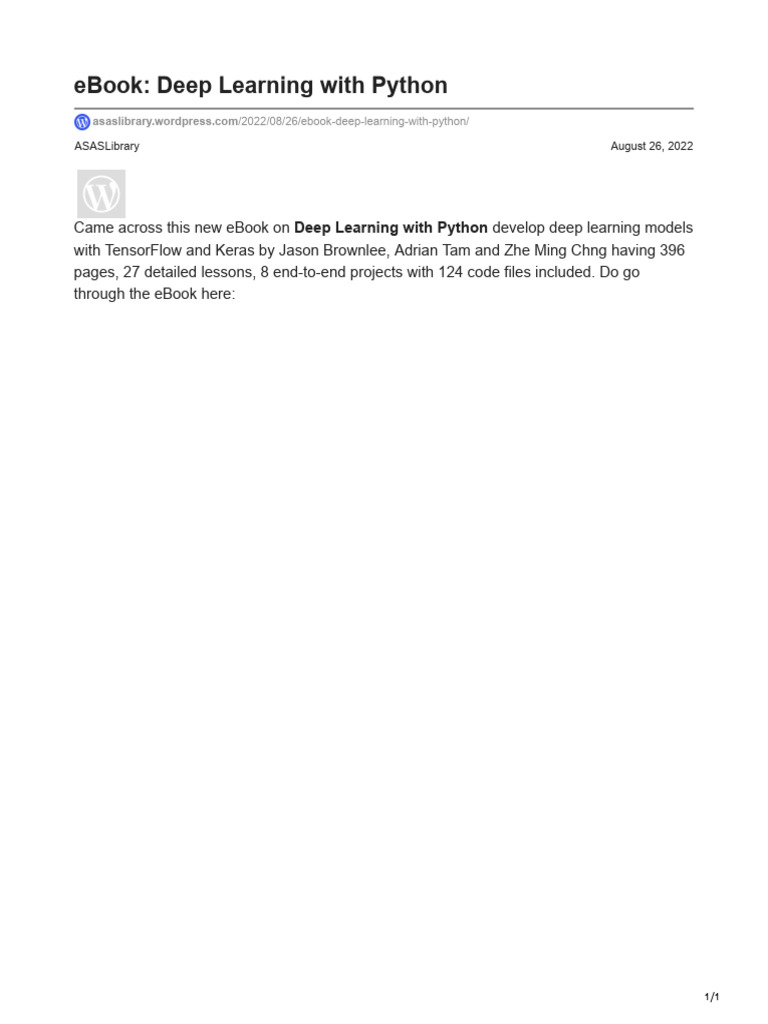 Ebook Deep Learning WithPython | PDF