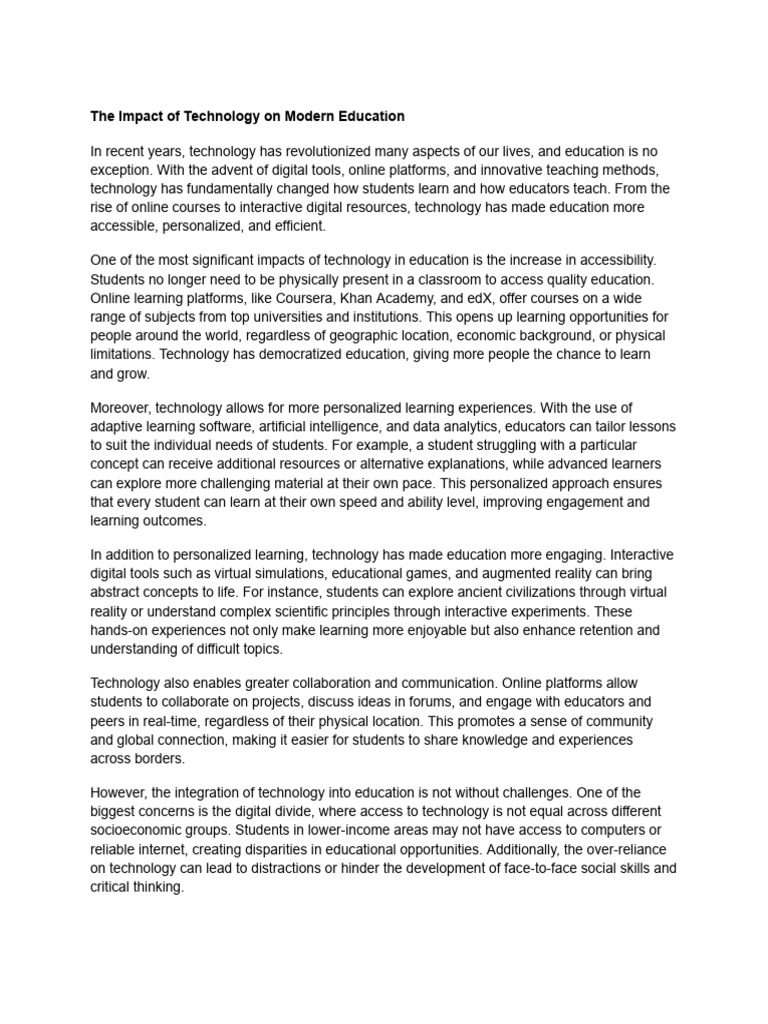 The Impact of Technology On Modern Education | PDF | Educational ...