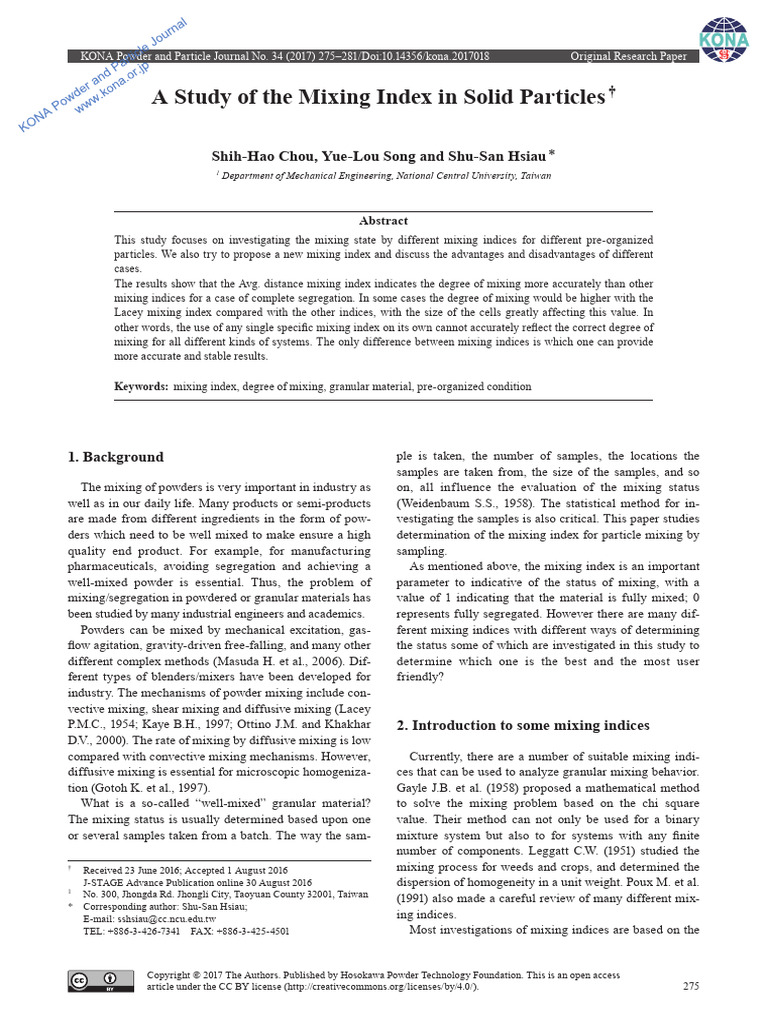 Article On Mixing Index | PDF | Variance | Force