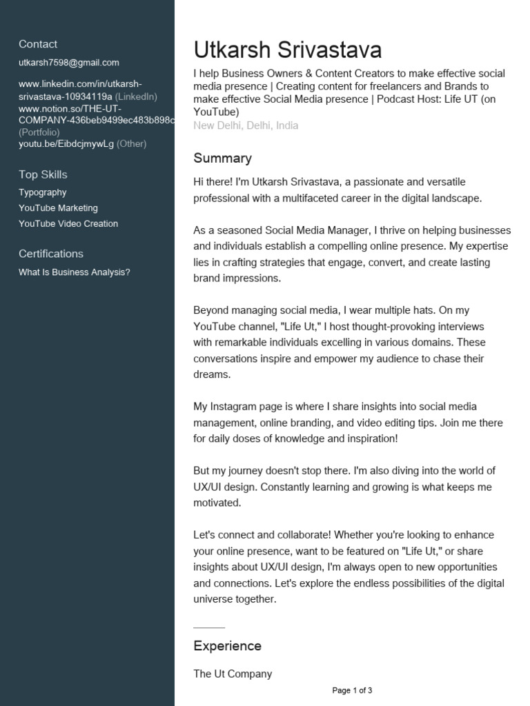 Utkarsh Srivastava Linkedin Profile | PDF | Social Media | Popular Culture & Media Studies