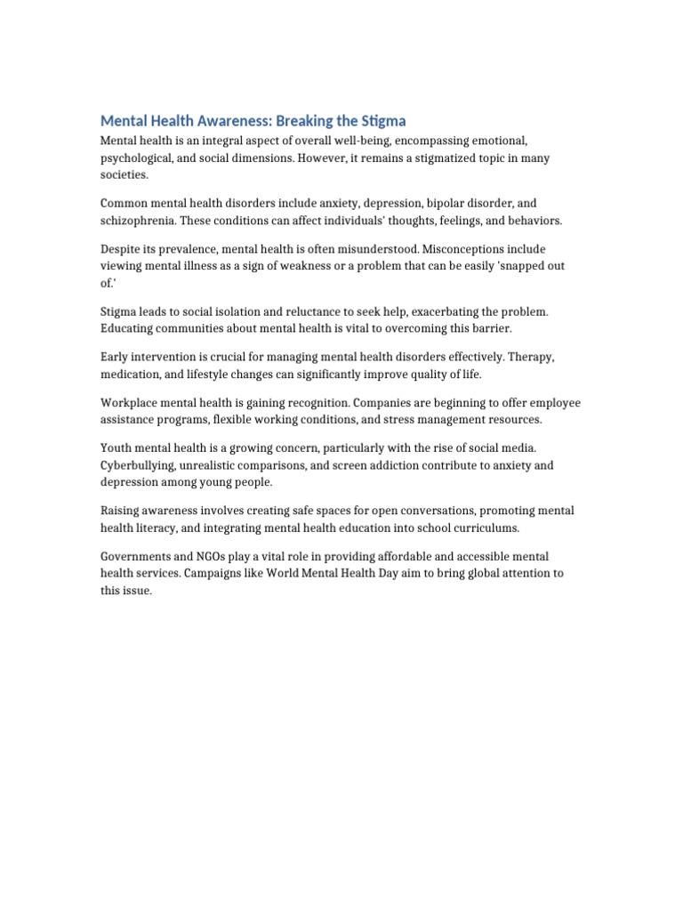 Mental Health Awareness Breaking The Stigma Extended | PDF