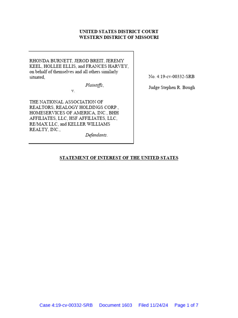 DOJ Statement of Interest | PDF | National Association Of Realtors ...