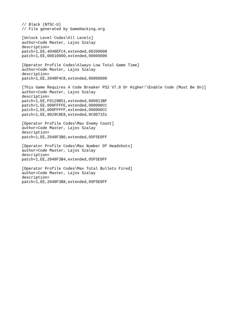 Black (NTSC-U) .Pnach | PDF