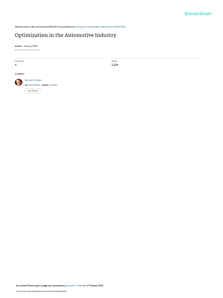 Jones2003 Chapter OptimizationInTheAutomotiveInd | PDF | Mathematical Optimization | Regression ...