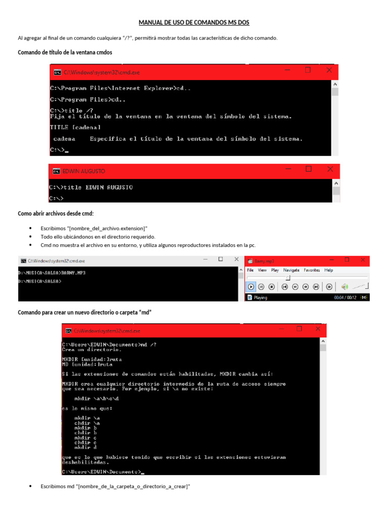Manual de Uso de Comandos Ms Dos | PDF | Archivo de computadora | Interfaz de línea de comando