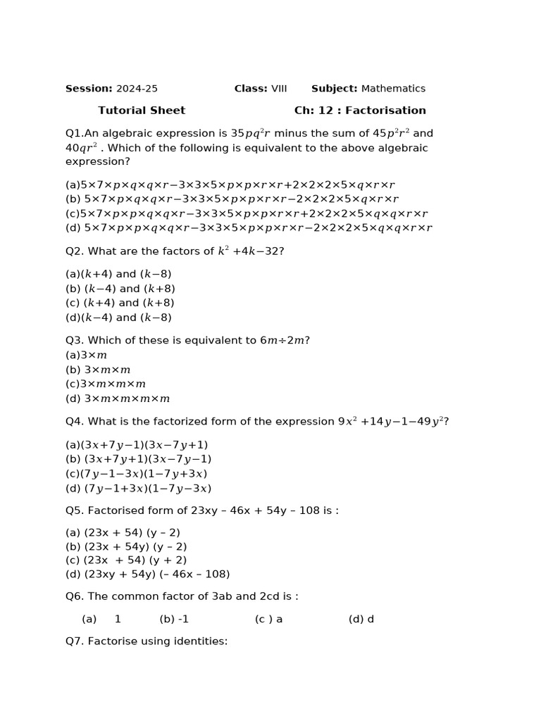 T.S - Factorisation Final - 2024-25 | PDF | Teaching Methods & Materials | Computers