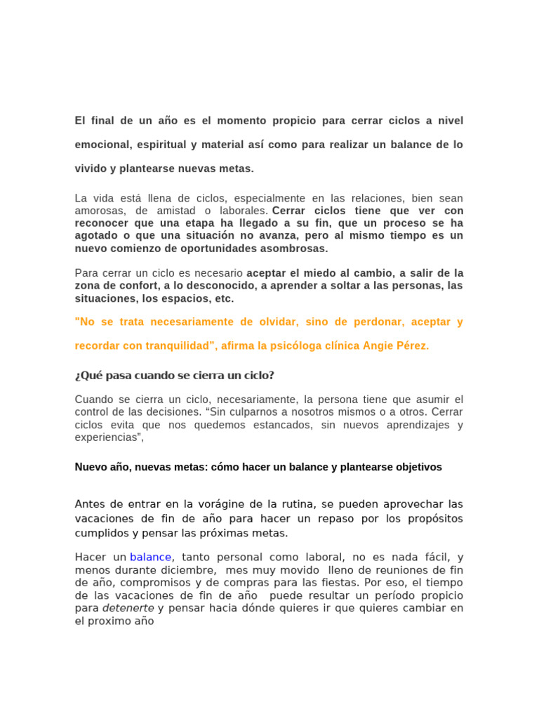 El Final de Un Año Es El Momento Propicio para Cerrar Ciclos A Nivel ...