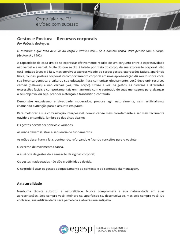 Aula 4 - Gestos e Postura Recursos Corporais | PDF | Comunicação ...