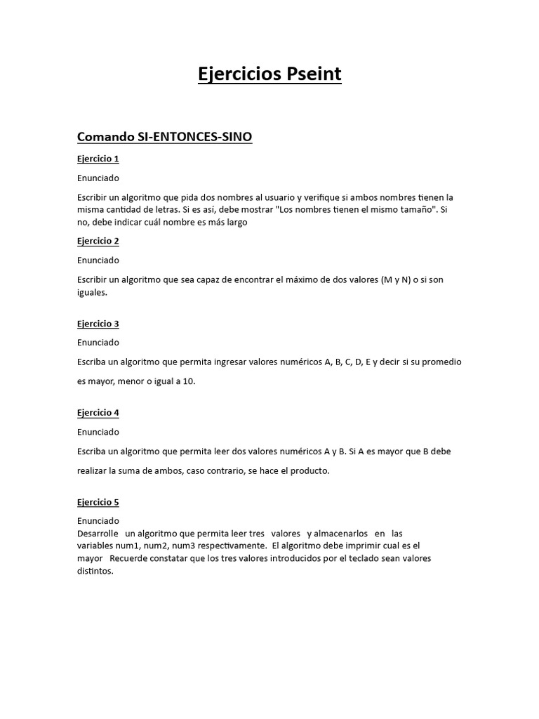 Ejercicios Pseint Si Entonces Sino Pdf Informática