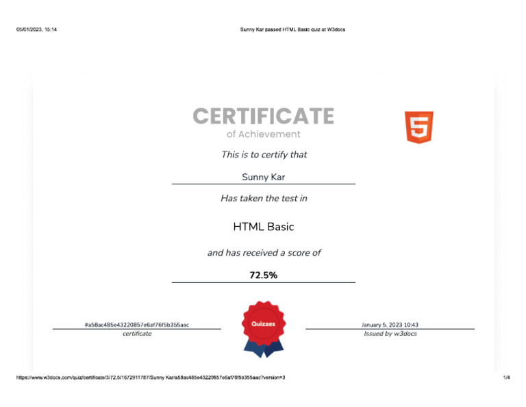 HTML Certificate | PDF