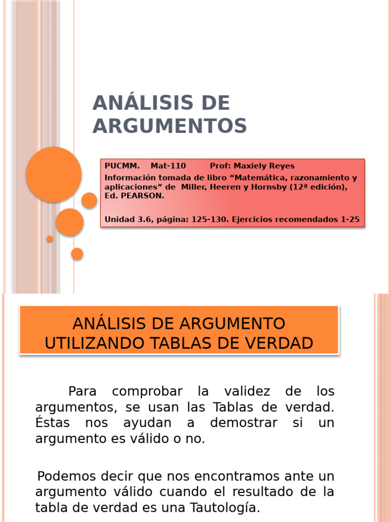 3.4 Análisis de Argumentos Con Tablas | PDF | Argumento | Sintaxis (Lógica)