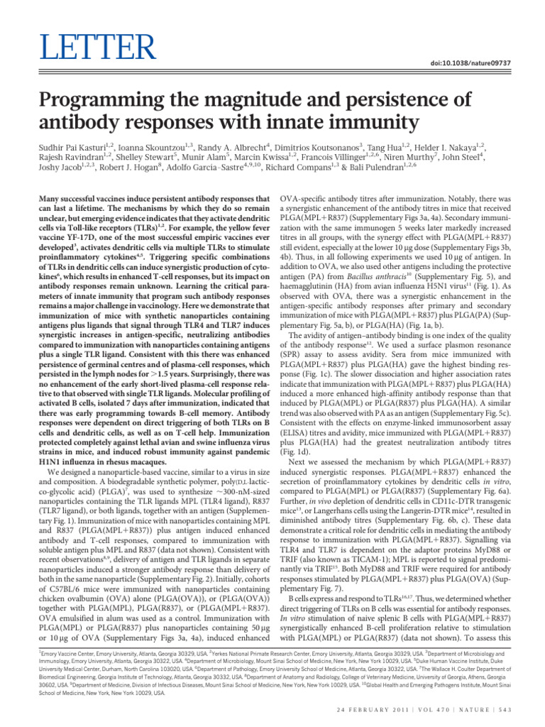 TLR Combinantion and Adjuvant and Vaccine-Bali Pulendran - Nature 2011 ...