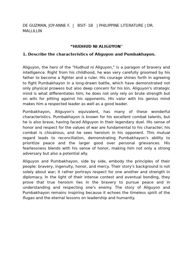 Hudhud Ni Aliguyon Learning Output | PDF | Courage