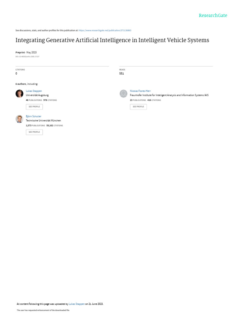 Integrating Generative Artificial Intelligence in Intelligent Vehicle Systems | PDF | Artificial ...