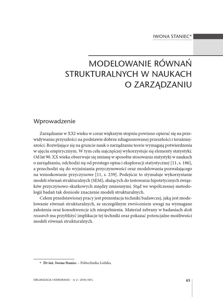 Staniec Modelowanie Rownan Strukturalnych W Naukach o Zarzadzaniu | PDF