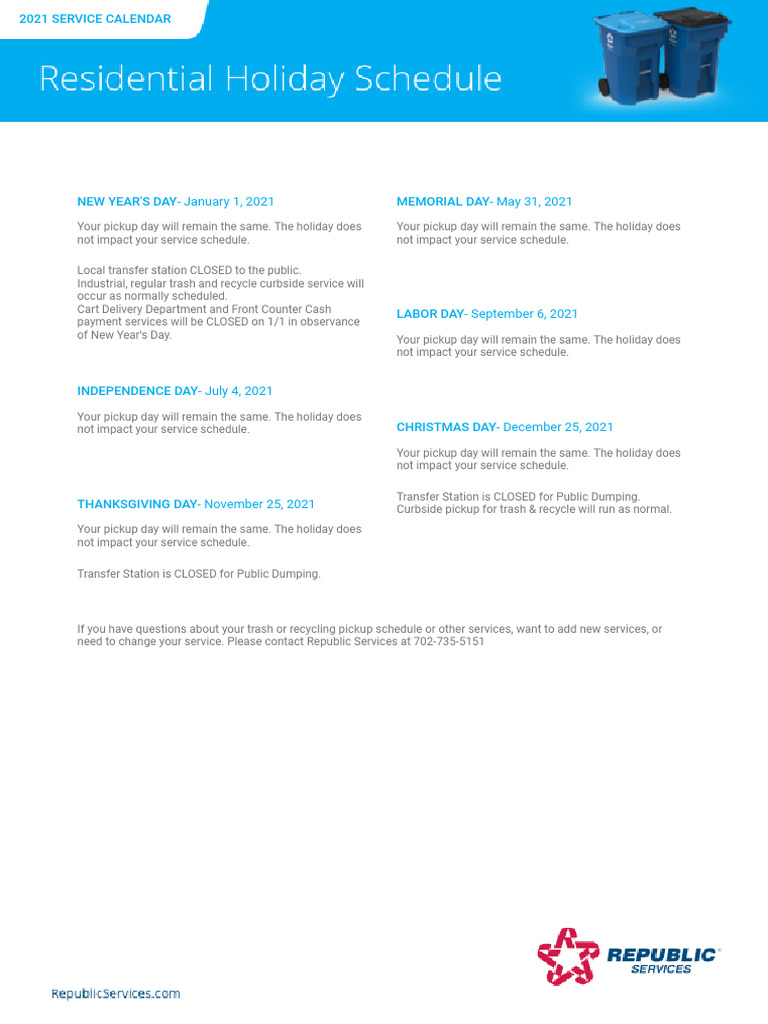 2021 Holiday Trash Pickup Schedule | PDF