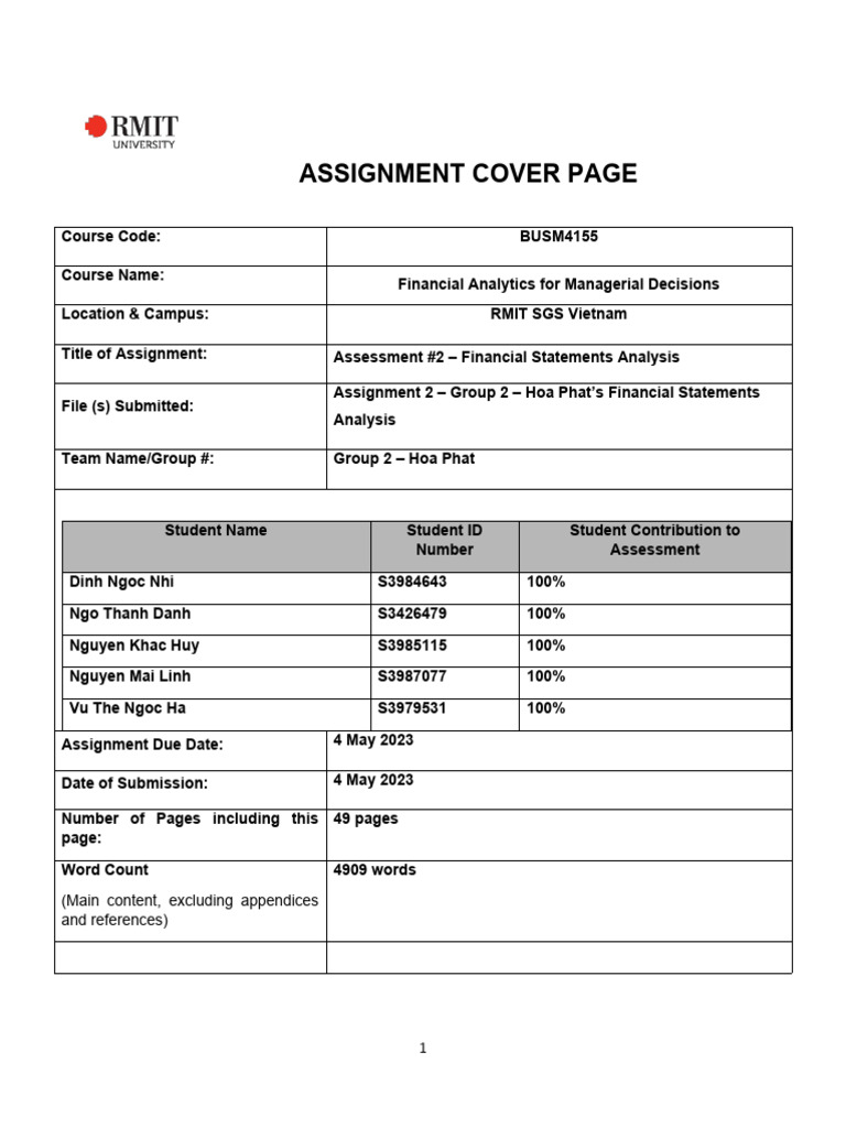 Assignment Cover Page: (Main Content, Excluding Appendices and ...