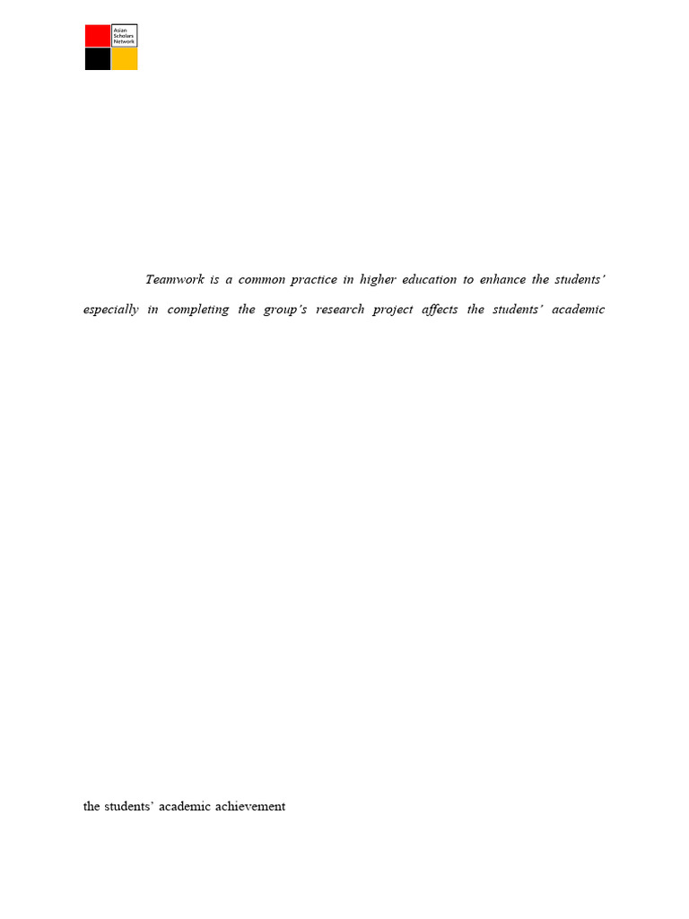 A Study On Teamwork Effectiveness For Group Research Project | PDF ...