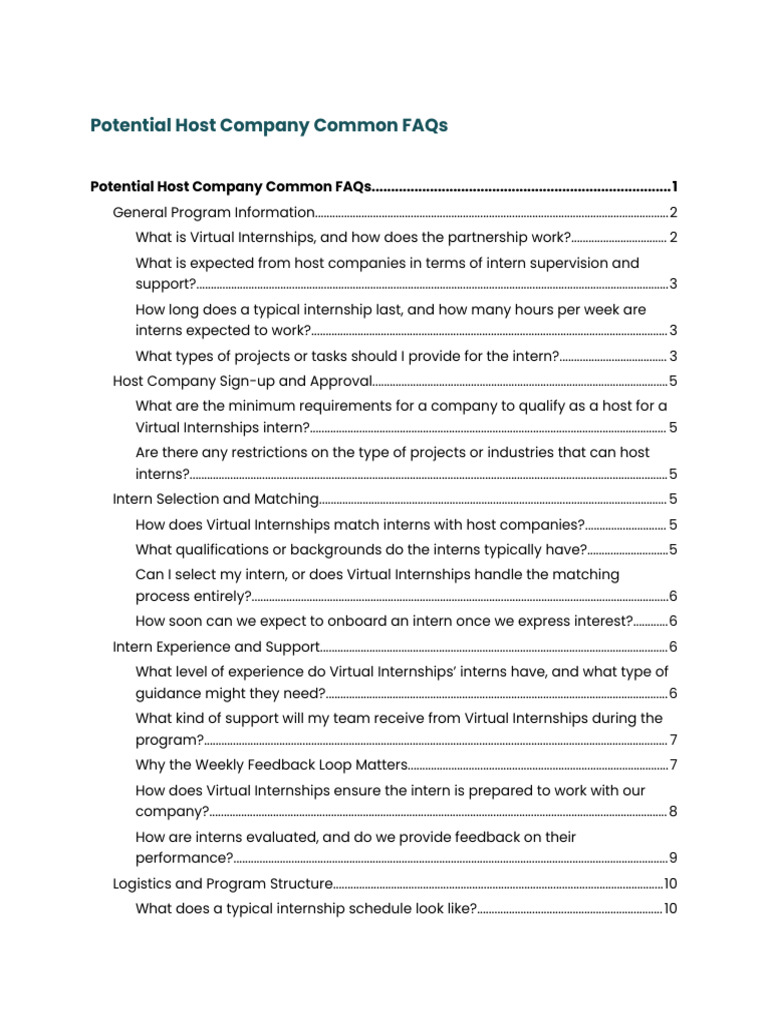 Potential Host Company Common FAQs | PDF | Internship | Job Hunting