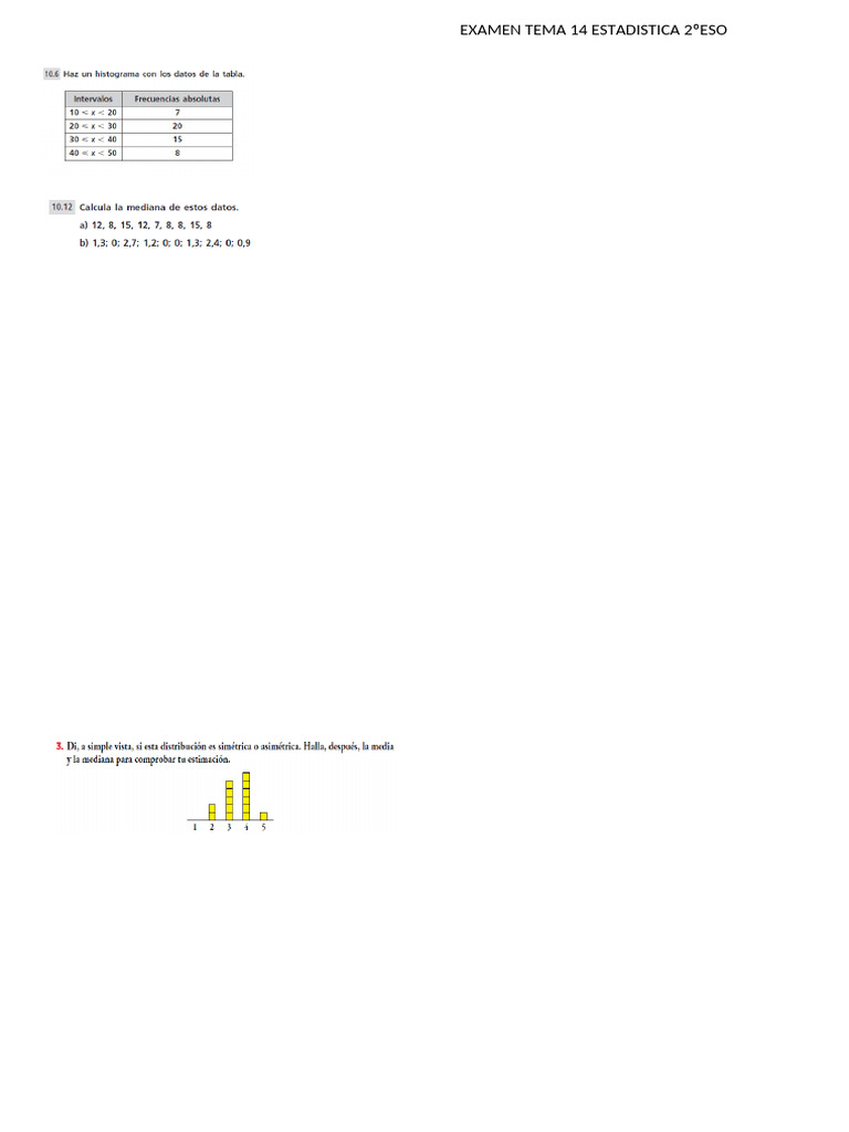 Examen T14 Estadistica 2 Eso Imprimir | PDF