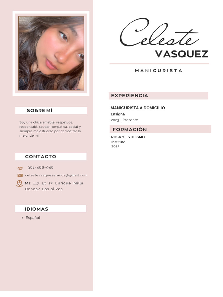 Curriculum Manicurista Celeste Vasquez PDF | PDF