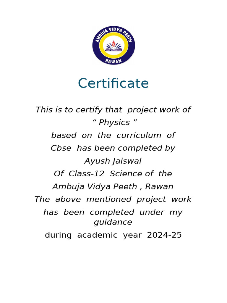 Avp Certificate Physics-1 | PDF