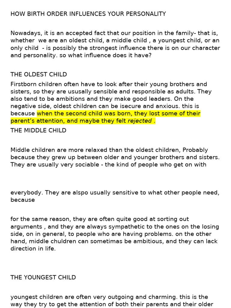 Birth Order and Personality Traits | PDF
