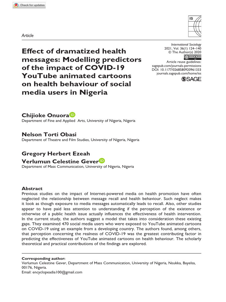 Onuora Et Al 2020 Effect of Dramatized Health Messages Modelling ...