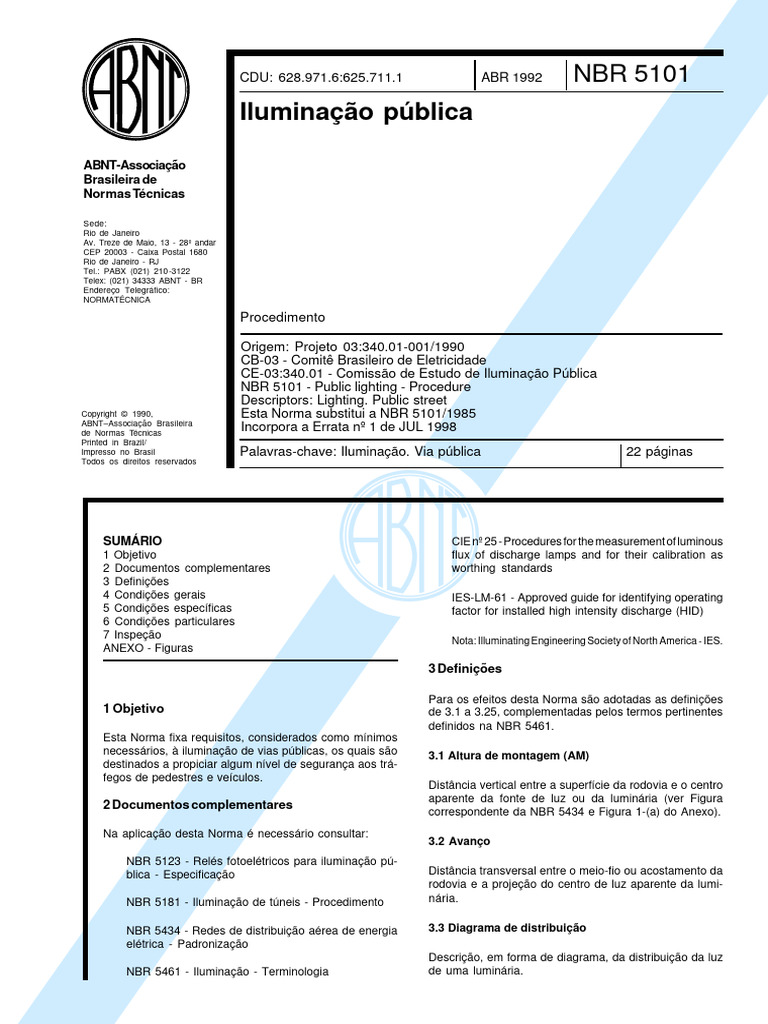 NBR 05101 NB 429 - Iluminacao Publica | PDF | Tráfego | Iluminação pública
