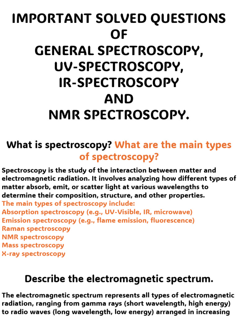 General Spectroscopy and UV, IR, NMR Spectroscopy Questions and Answers ...