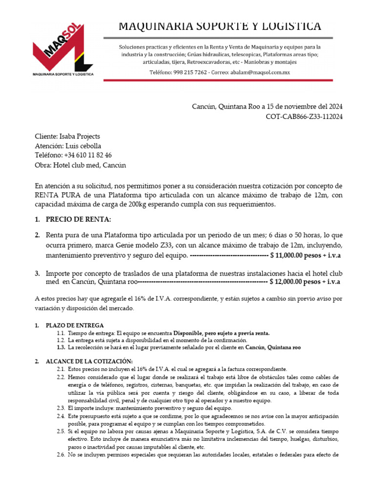 Cot-Cab866-Z33-Hotel Club Med-112024 | PDF | Economias