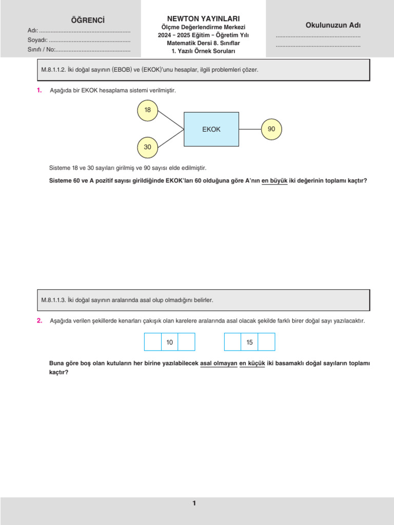 8 Sinif 1 Yazili | PDF