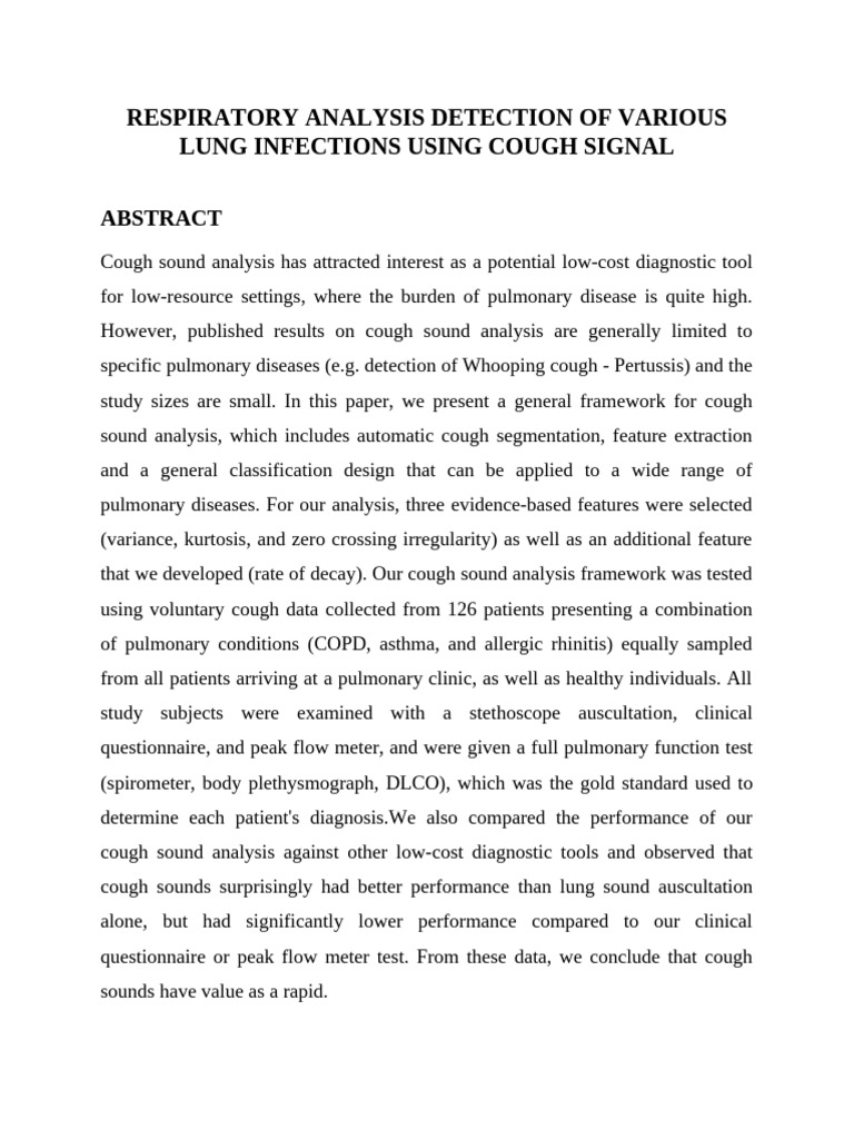 Respiratory Analysis Detection of Various Lung Infections Using Cough Signal | PDF | Cough | Lung
