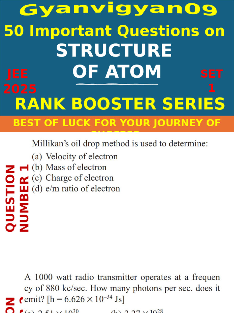 50 Important Questions On Atomic Structure For JEE 2025 | PDF | Sports ...