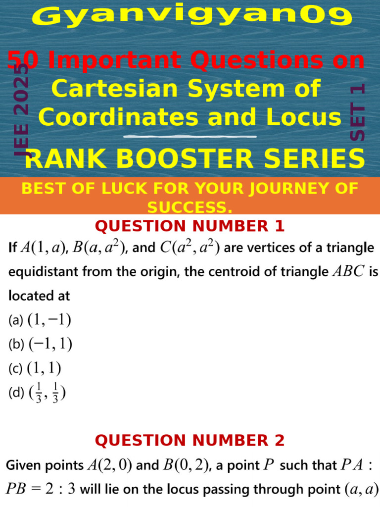 50 Important Questions On Cartesian System of Coordinates and Locus For ...