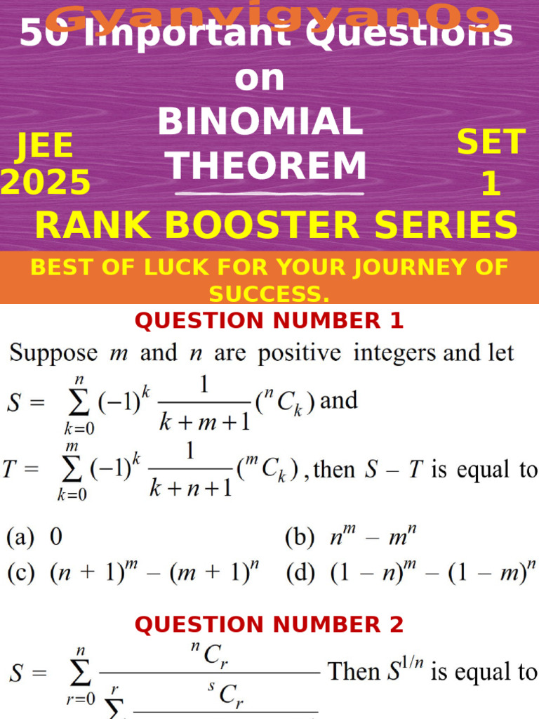 50 Key Binomial Theorem Questions | PDF | Games & Activities