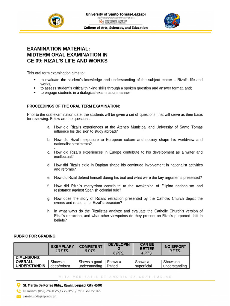GE-9-MIDTERM-ORAL-EXAMINATION | PDF | Cognition