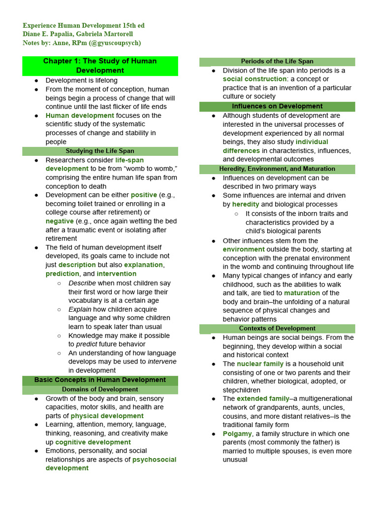 SUMMARY Experience Human Development by Papalia For RPMTWT | PDF ...