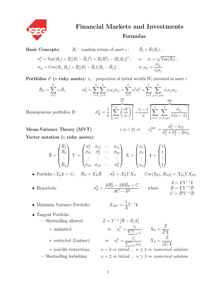 FMI_formulas | PDF | Mathematical Economics | Economic Theories