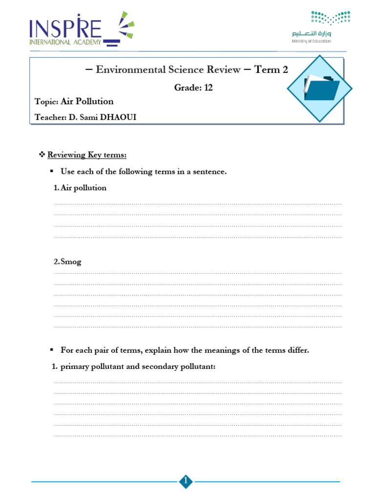 Environmental Science Review-Air Pollution - Term 2-Grade 12 | PDF ...