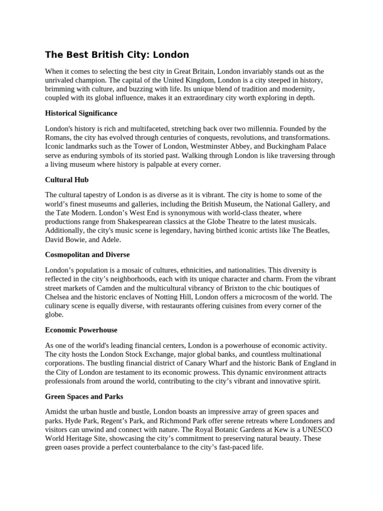 The Best British City | PDF | London